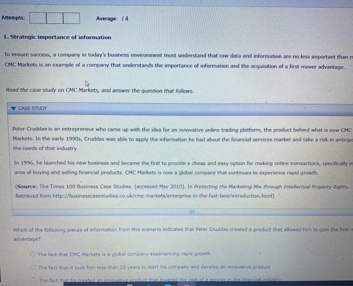 Solved Attempts: Average: 14 1. Strategic importance of | Chegg.com Solved Attempts: Average: 14 1. Strategic importance of | Chegg.com