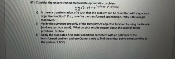 #2) Consider the unconstrained multivariate | Chegg.com