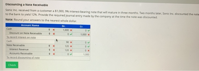 Solved Discounting a Note Receivable Sonic Inc. received | Chegg.com