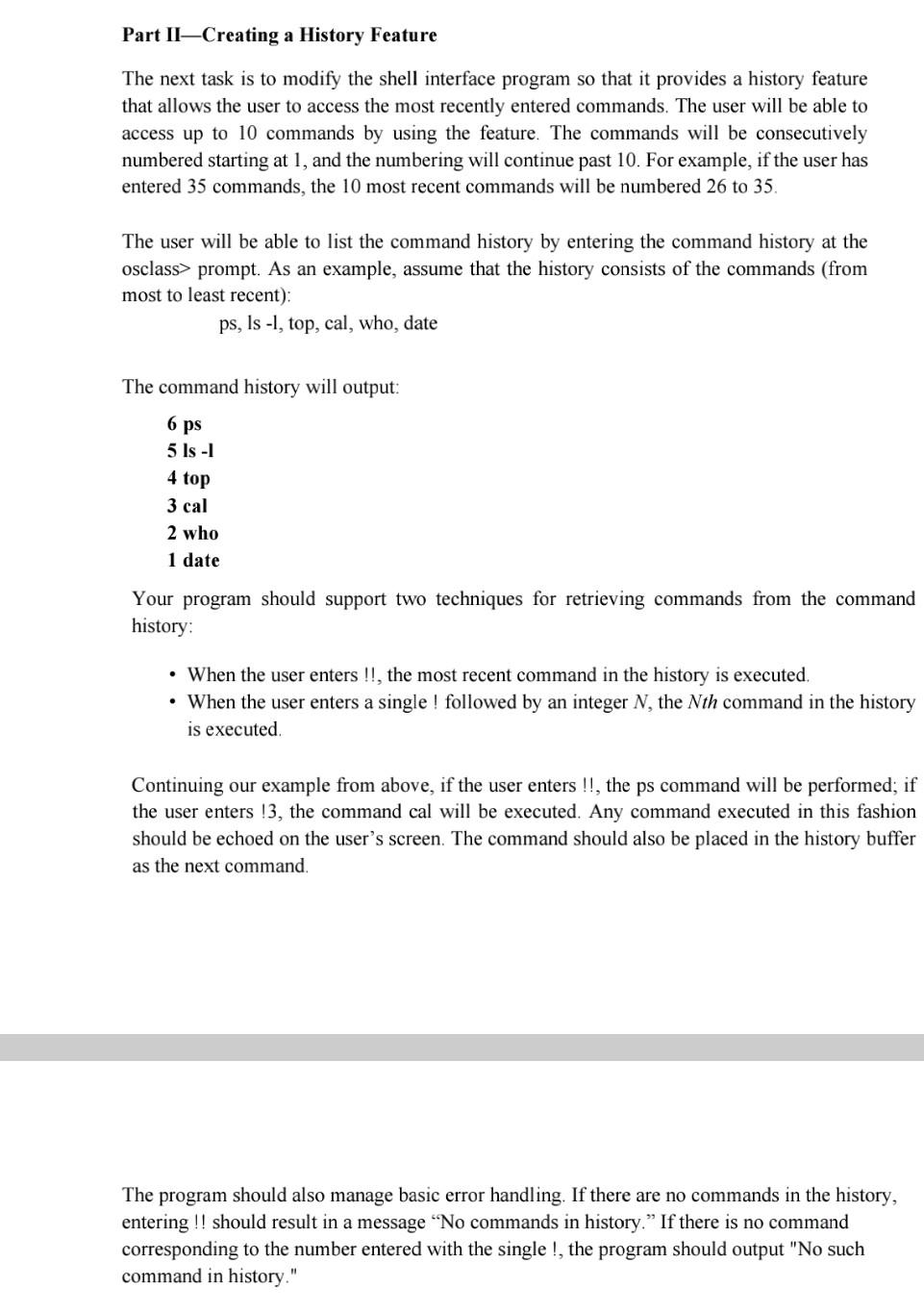 Solved Part II—Creating a History Feature The next task is | Chegg.com