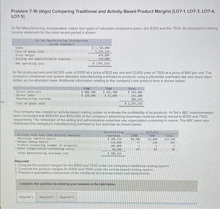 Solved Problem 7-16 (Algo) Comparing Traditional and | Chegg.com