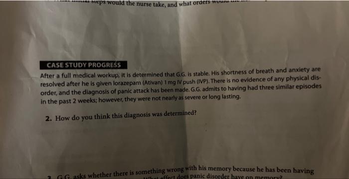 Solved CASE STUDY PROGRESS After a full medical workup, it | Chegg.com