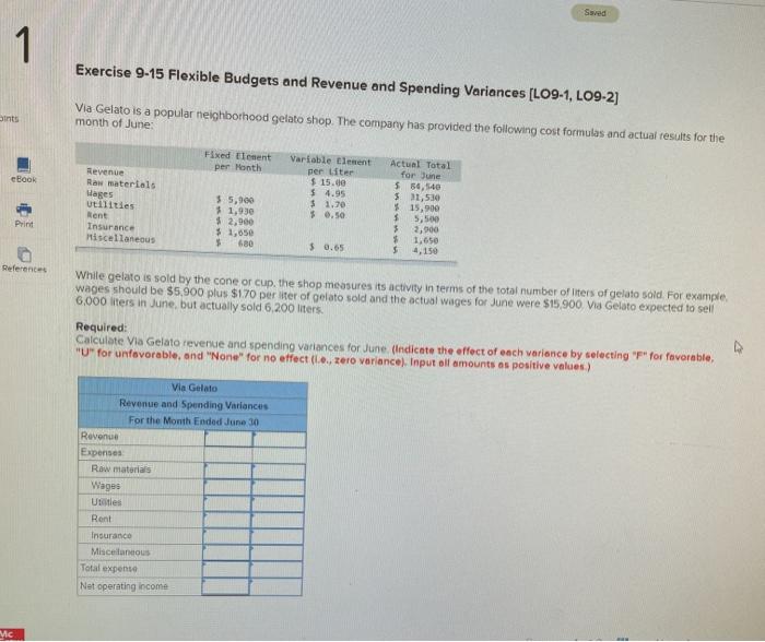 Solved Sed 1 Exercise 9-15 Flexible Budgets and Revenue and | Chegg.com