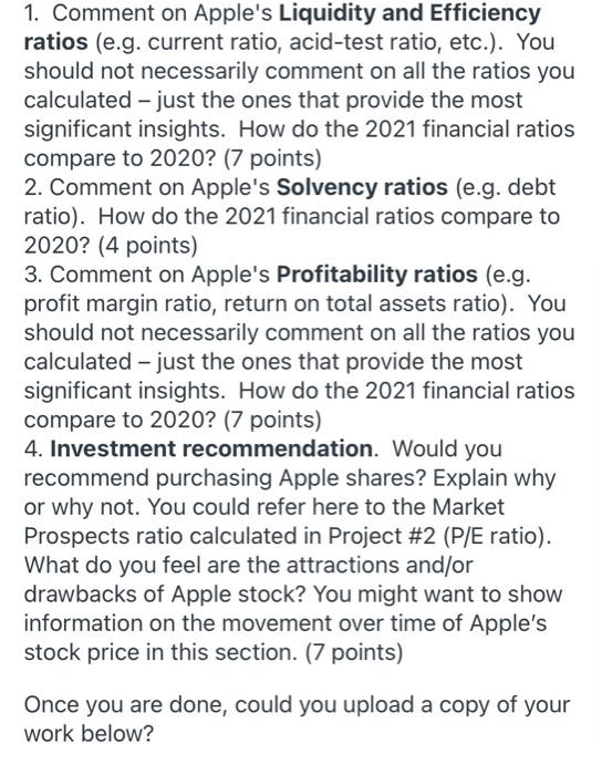 Solved 1. Comment on Apple's Liquidity and Efficiency ratios | Chegg.com