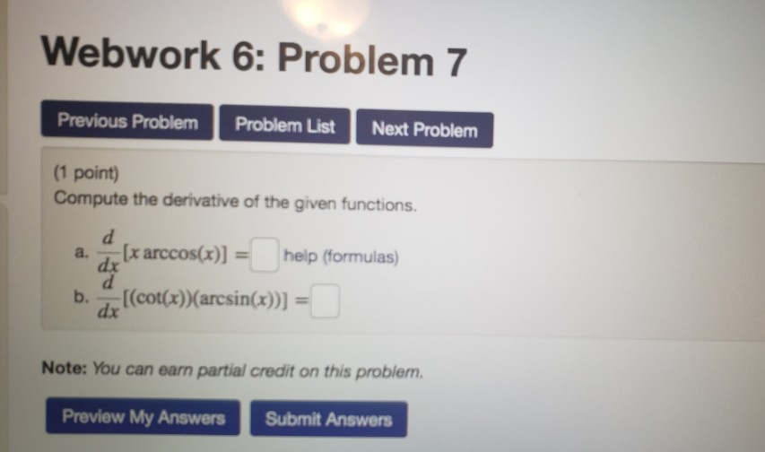 Solved Webwork 6: Problem 7 Previous Problem Problem List | Chegg.com