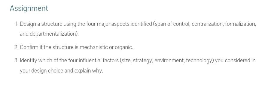 Solved Assignment 2: Designing an Organizational Structure | Chegg.com