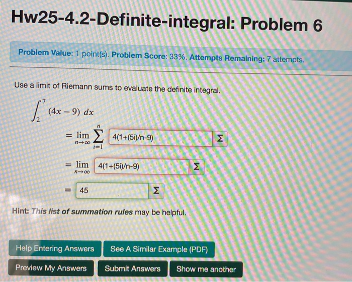 Solved Hw25-4. Hw25-4.2-Definite-integral: Problem 6 Problem | Chegg.com