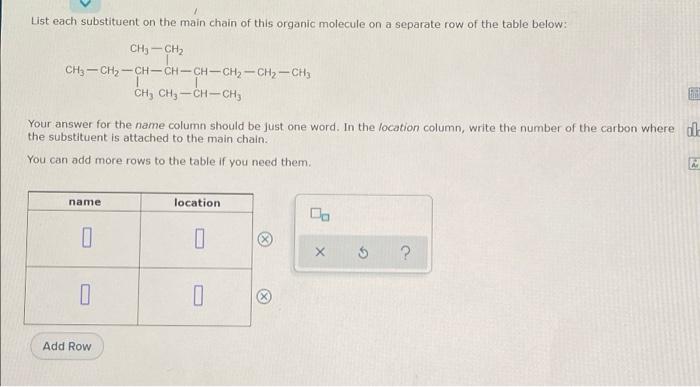 Solved List each substituent on the main chain of this | Chegg.com