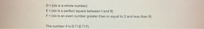 Solved D = [xlx is a whole number) E = {xlx is a perfect | Chegg.com