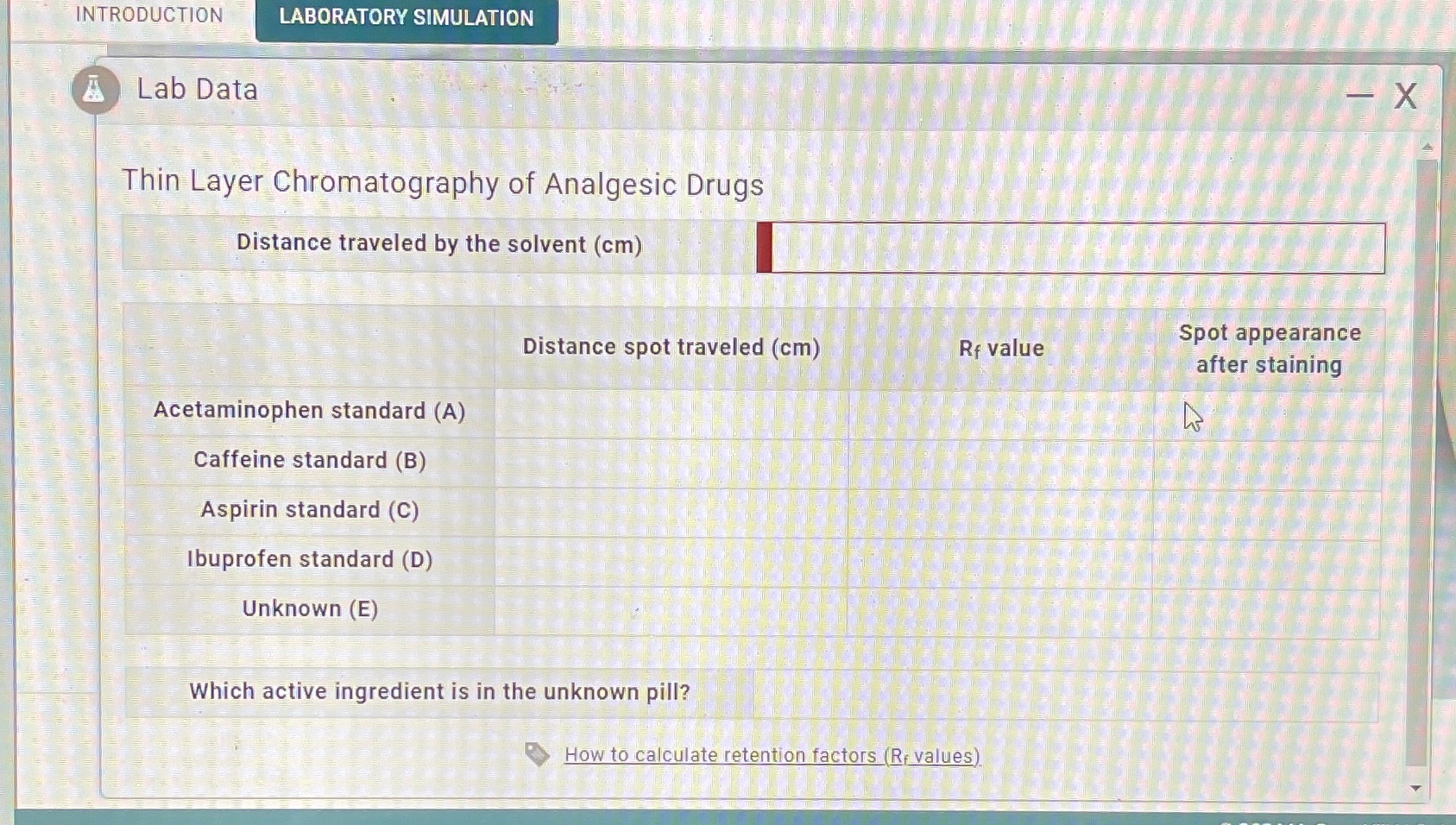 Solved INTRODUCTIONLABORATORY SIMULATIONLab DataThin Layer | Chegg.com
