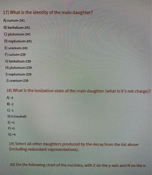 Solved Questions 11-20: americium-243 decays by the a decay | Chegg.com