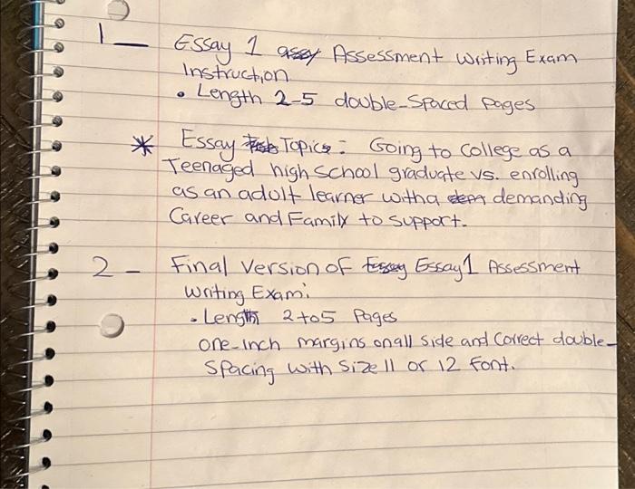 Essay 1 assy Assessment writing Exam Instruction - | Chegg.com
