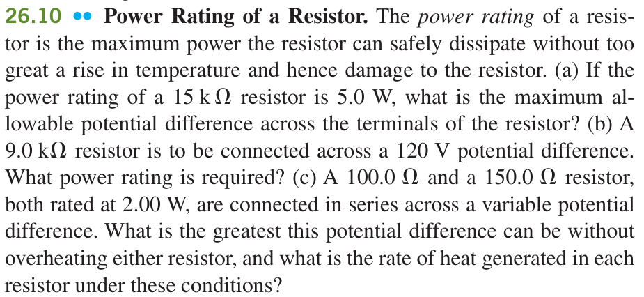 Solved 26.10 ﻿Power Rating of a Resistor. The power rating | Chegg.com