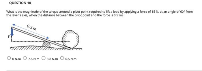 Solved What is the magnitude of the torque around a pivot | Chegg.com