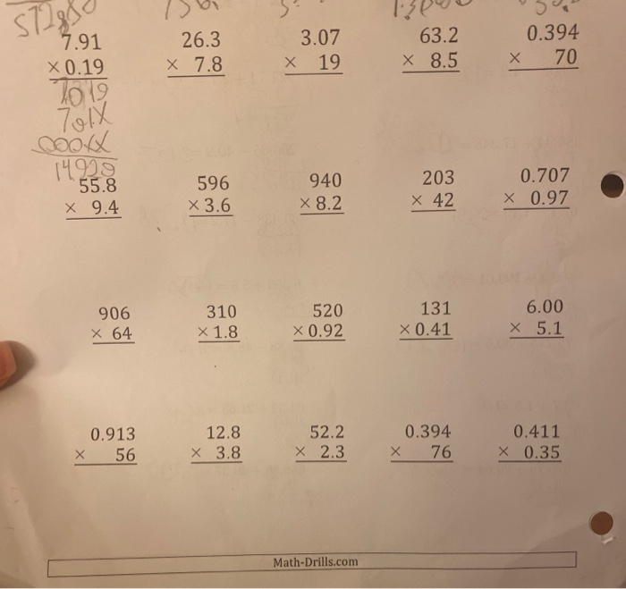 Solved 572 7.91 X 0.19 7019 26.3 X 7.8 3.07 X 19 63.2 x 8.5 | Chegg.com