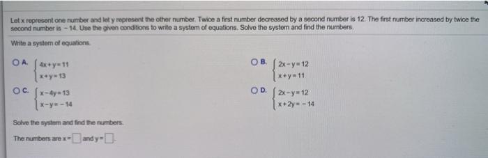 Solved Let x represent one number and let y represent the | Chegg.com