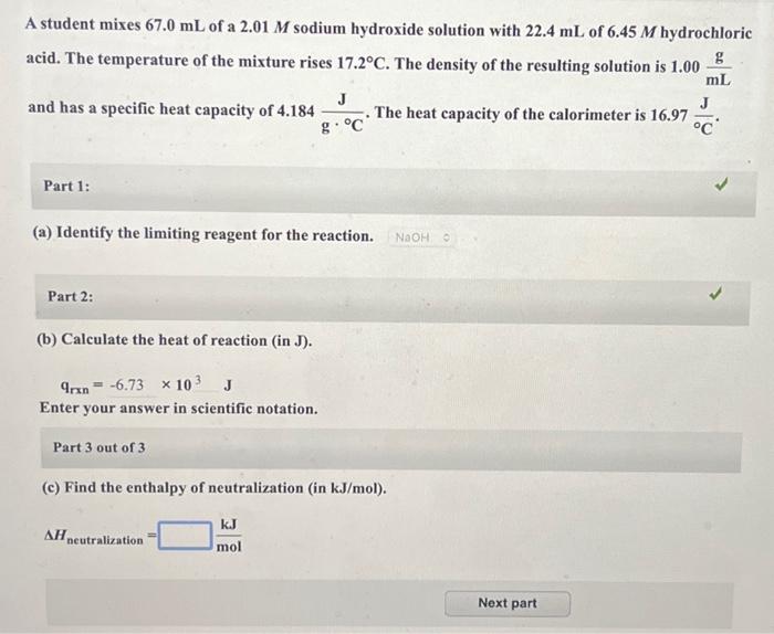 Solved A student mixes 67.0 mL of a 2.01M sodium hydroxide | Chegg.com