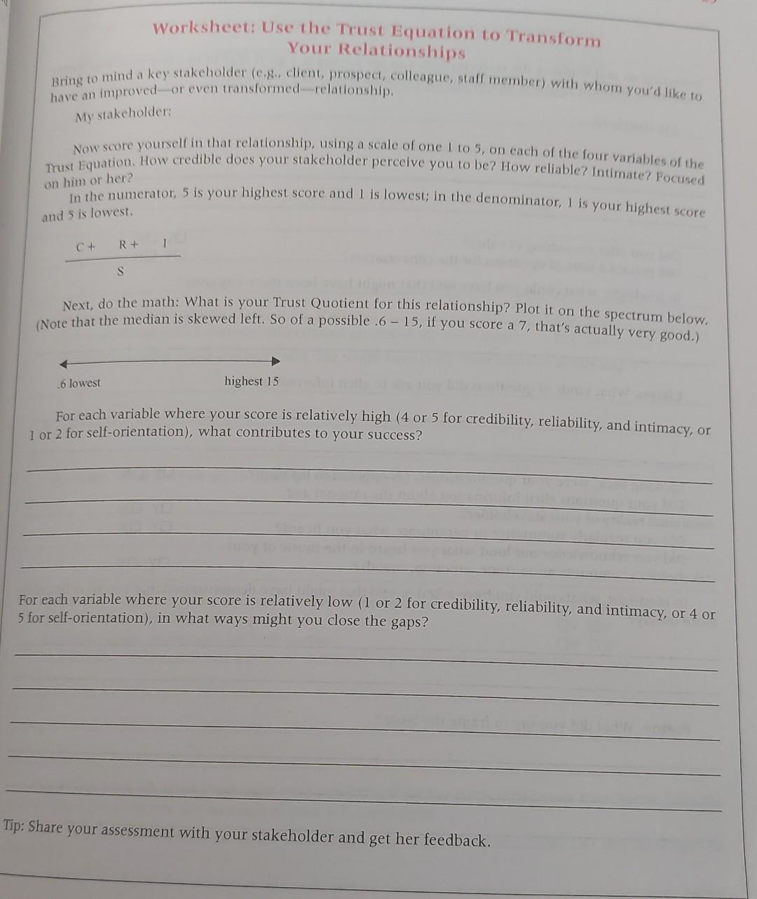 Solved Worksheet: Use the Trust Equation to Transform Your | Chegg.com