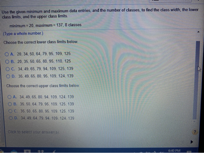 Solved Use the given minimum and maximum data entries, and | Chegg.com