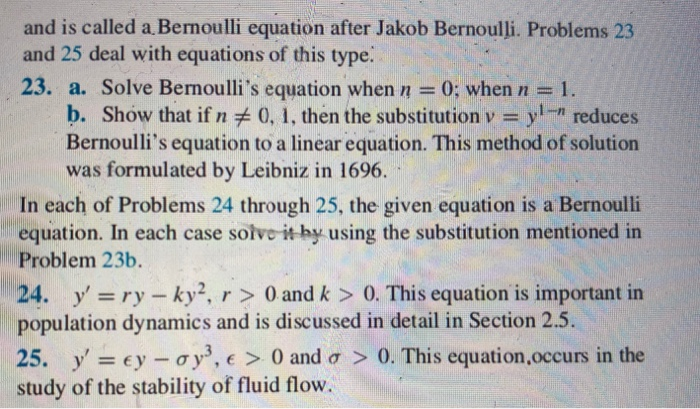 Solved and is called a Bernoulli equation after Jakob | Chegg.com