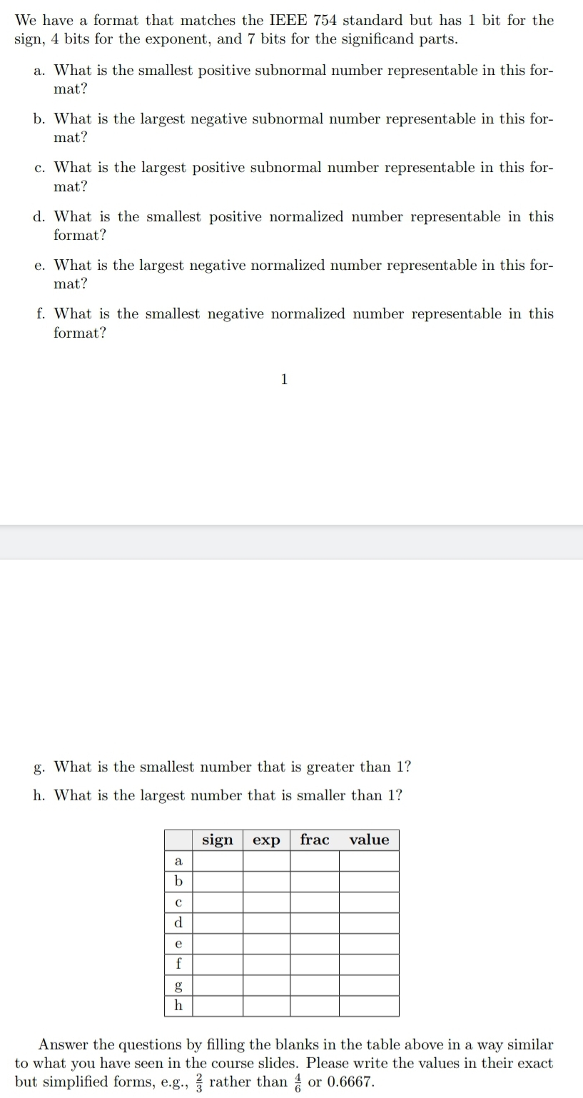 Solved We have a format that matches the IEEE 754 ﻿standard | Chegg.com