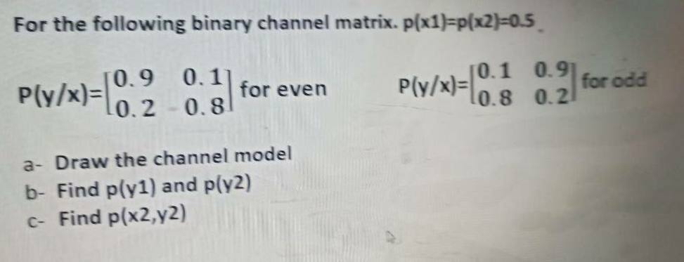 Solved For the following binary channel matrix. | Chegg.com