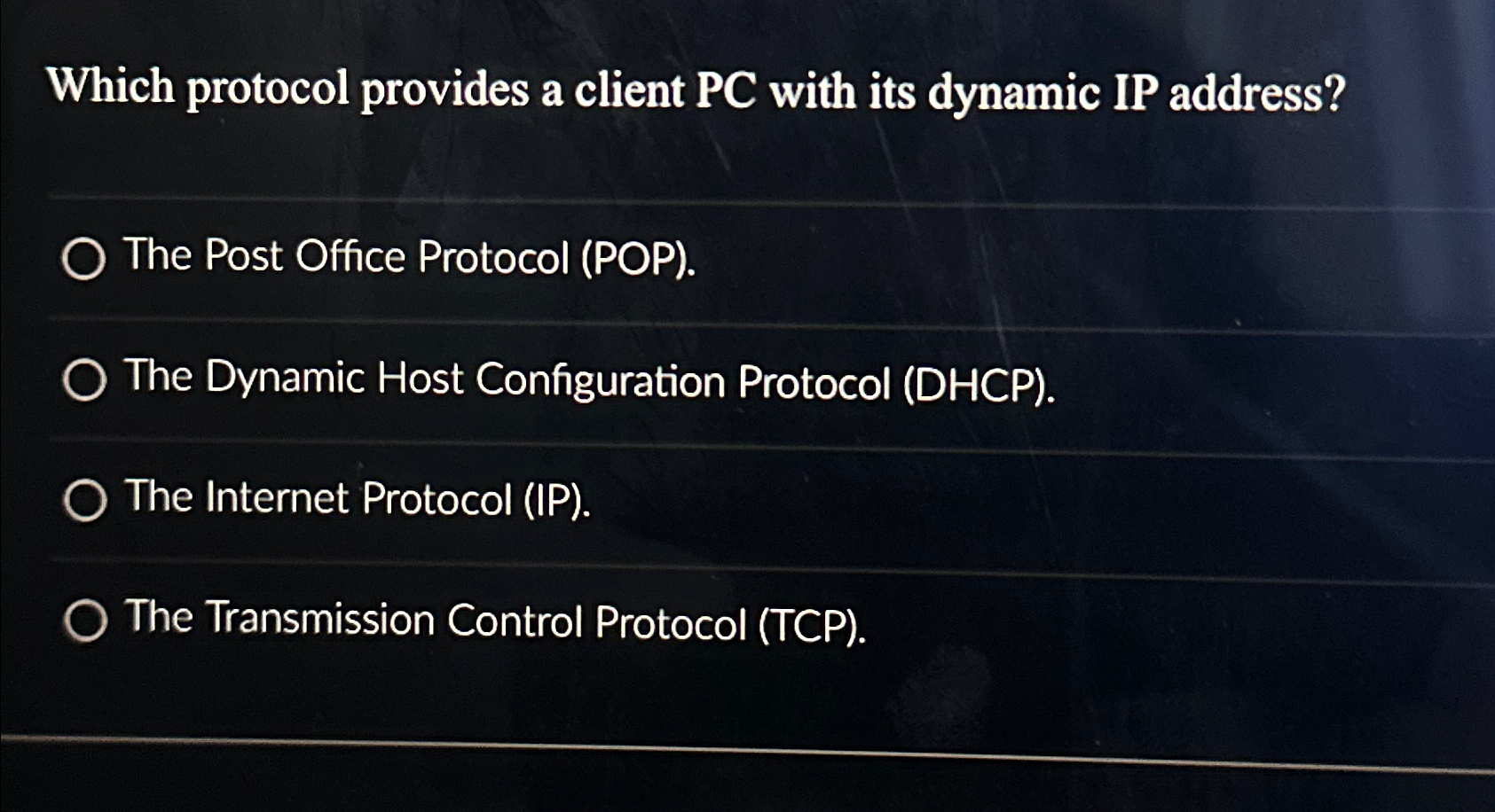 Solved Which protocol provides a client PC with its dynamic | Chegg.com