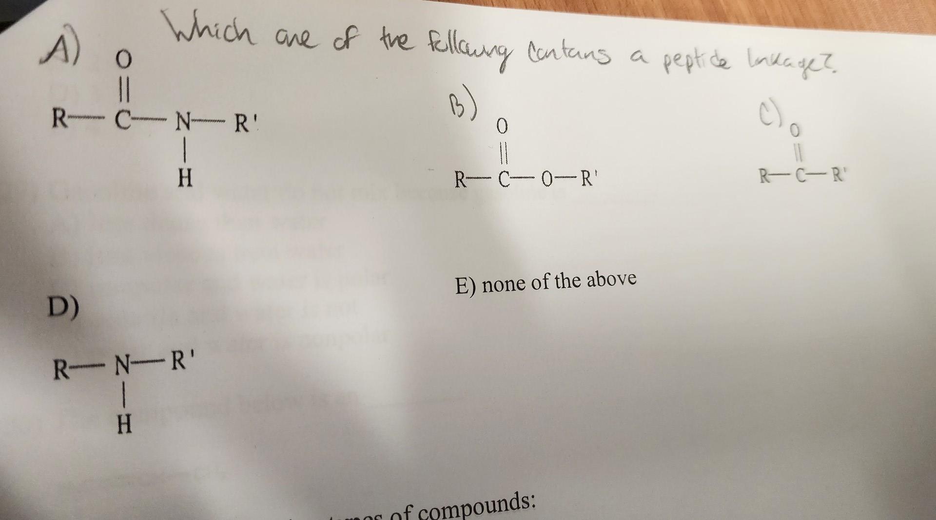 Which are of the felloung contans a peptide lnkager? | Chegg.com