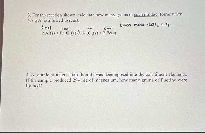 Solved 3. For the reaction shown, calculate how many grams | Chegg.com