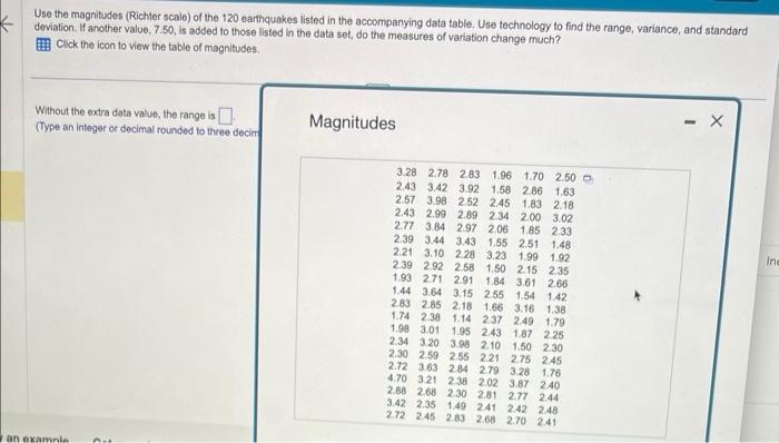 Solved Use the magnitudes (Richter scale) of the 120 | Chegg.com