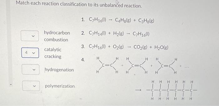 Solved Match each reaction classification to its unbalanced | Chegg.com