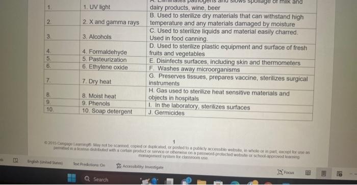 Matching: Keeping Things Clean! Match the term in | Chegg.com