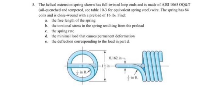 Solved 5. The helical extension spring shown has | Chegg.com
