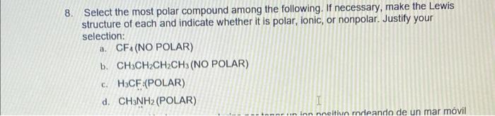 Solved 8. Select the most polar compound among the | Chegg.com