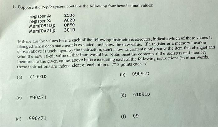 Solved 1. Suppose the Pep/9 system contains the following | Chegg.com