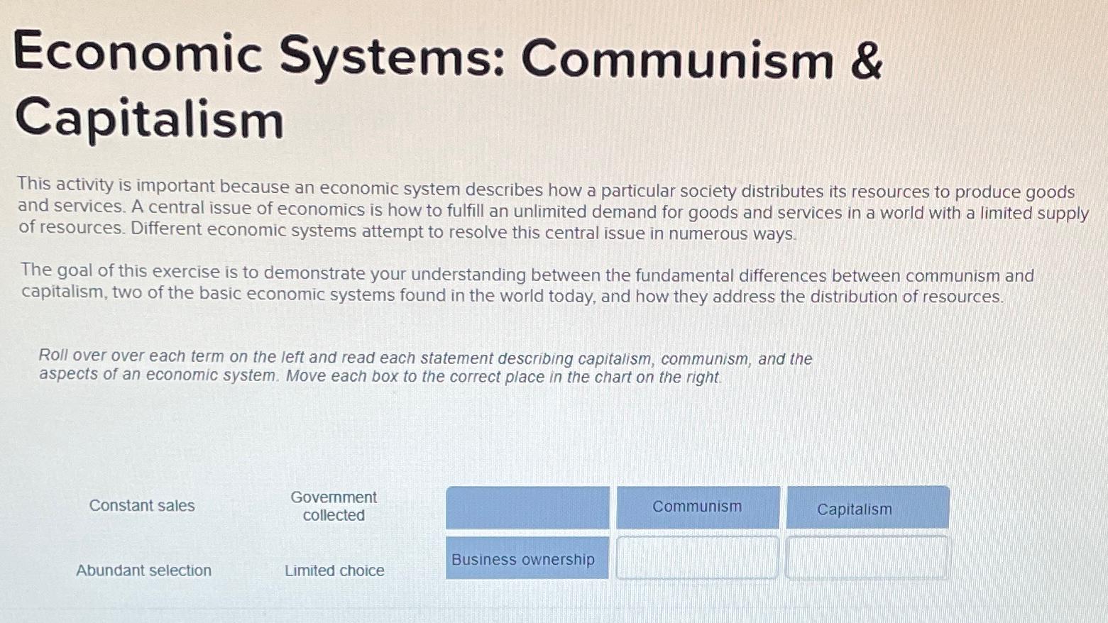 Solved conomic Systems: Communism &CapitalismThis activity | Chegg.com