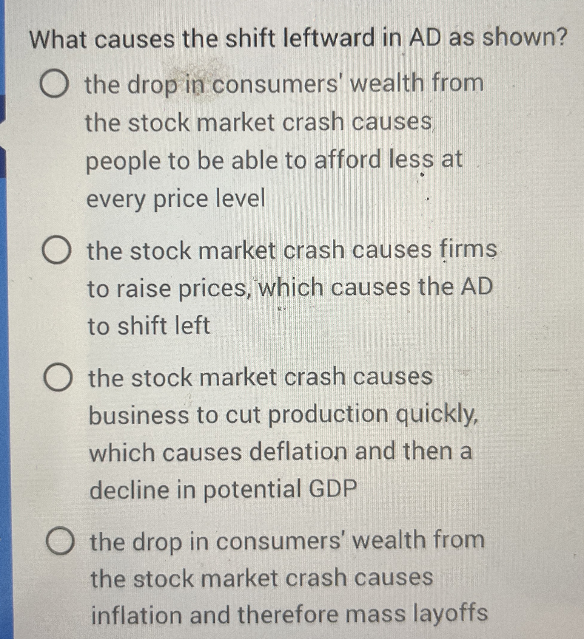 Solved What cause the shift leftward in AD as shown?the drop | Chegg.com