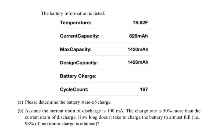 Solved The battery information is listed. (a) Please | Chegg.com