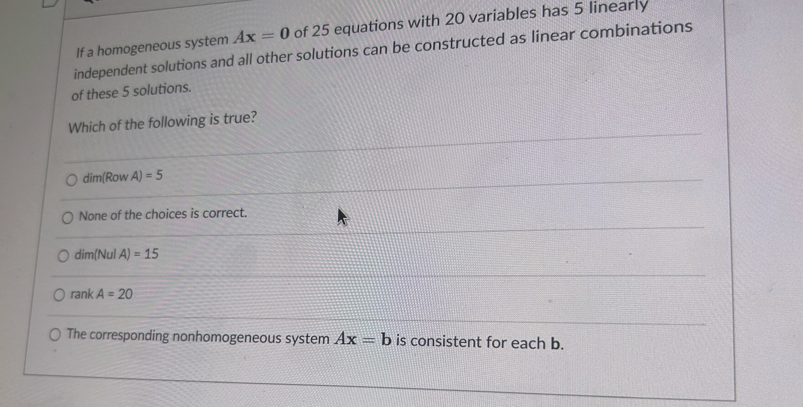 Solved linear algebra quick please | Chegg.com