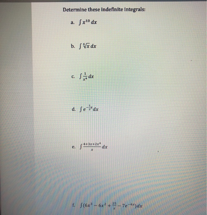 Solved Determine these indefinite integrals: a. Sx10 dx b. S | Chegg.com