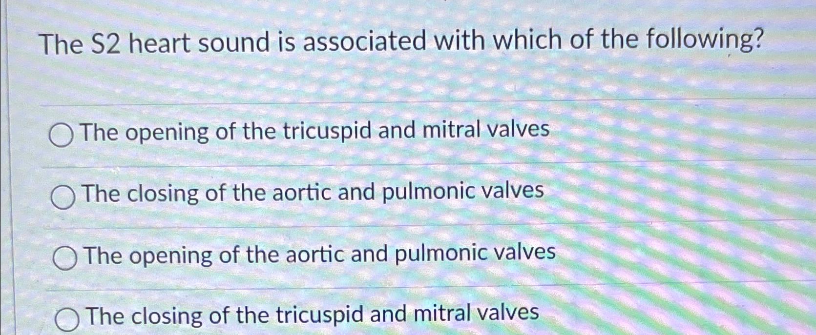 Solved The S2 ﻿heart sound is associated with which of the | Chegg.com
