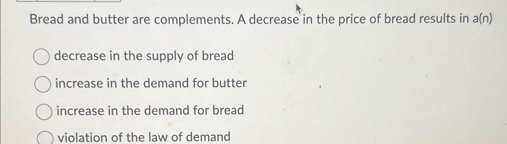 Solved Bread and butter are complements. A decrease in the | Chegg.com