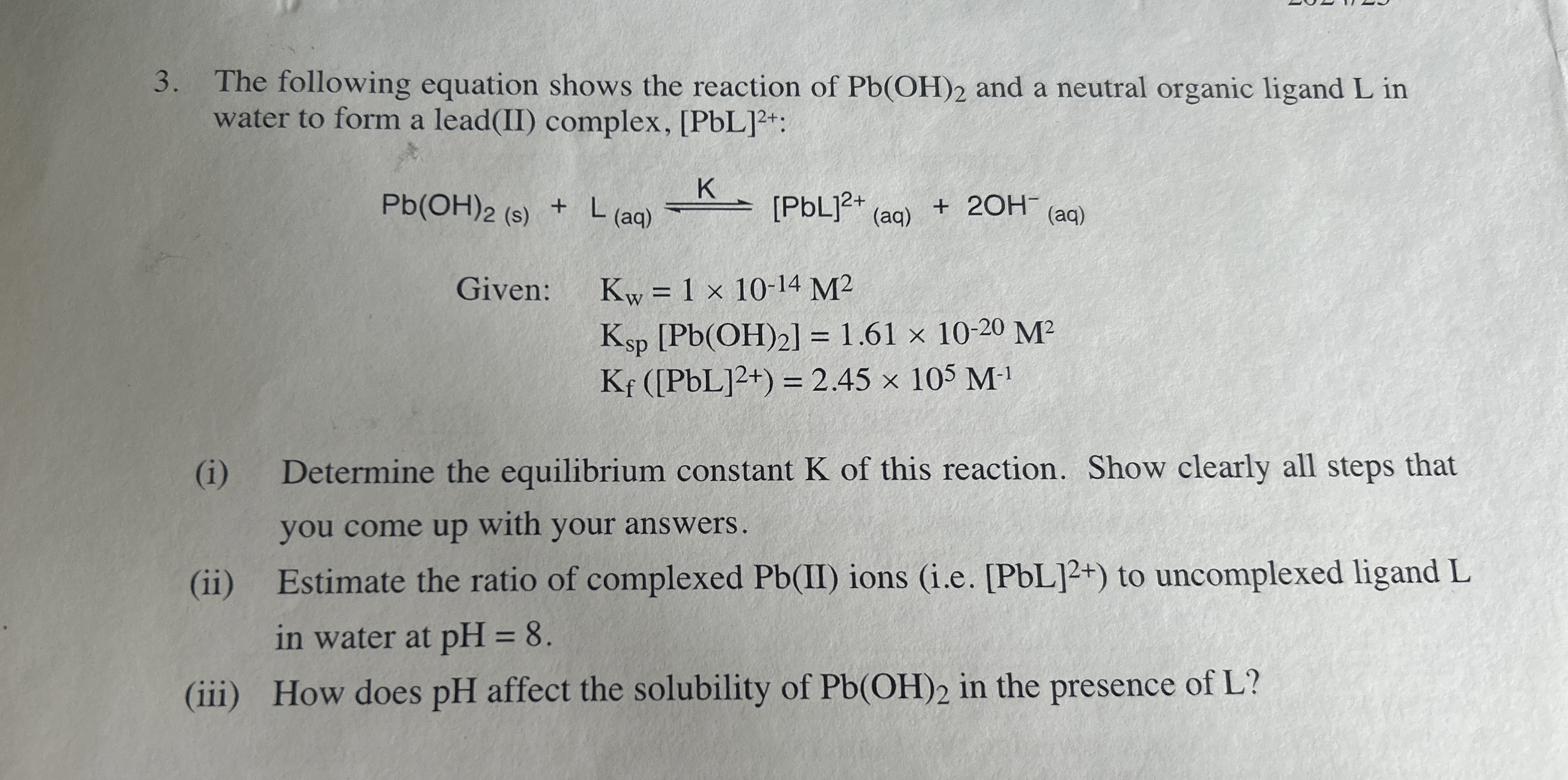 Solved The following equation shows the reaction of Pb(OH)2 | Chegg.com