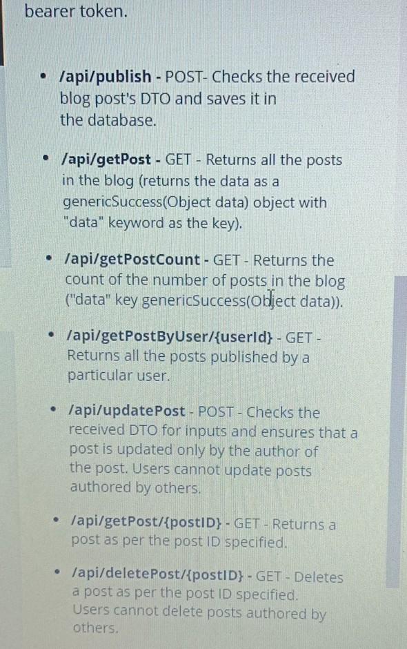 Solved 1. Blogging App Create the following APls: • | Chegg.com