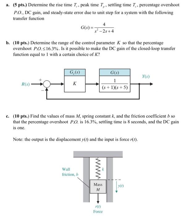Solved a. (5 pts.) Determine the rise time Tr, peak time Tp, | Chegg.com