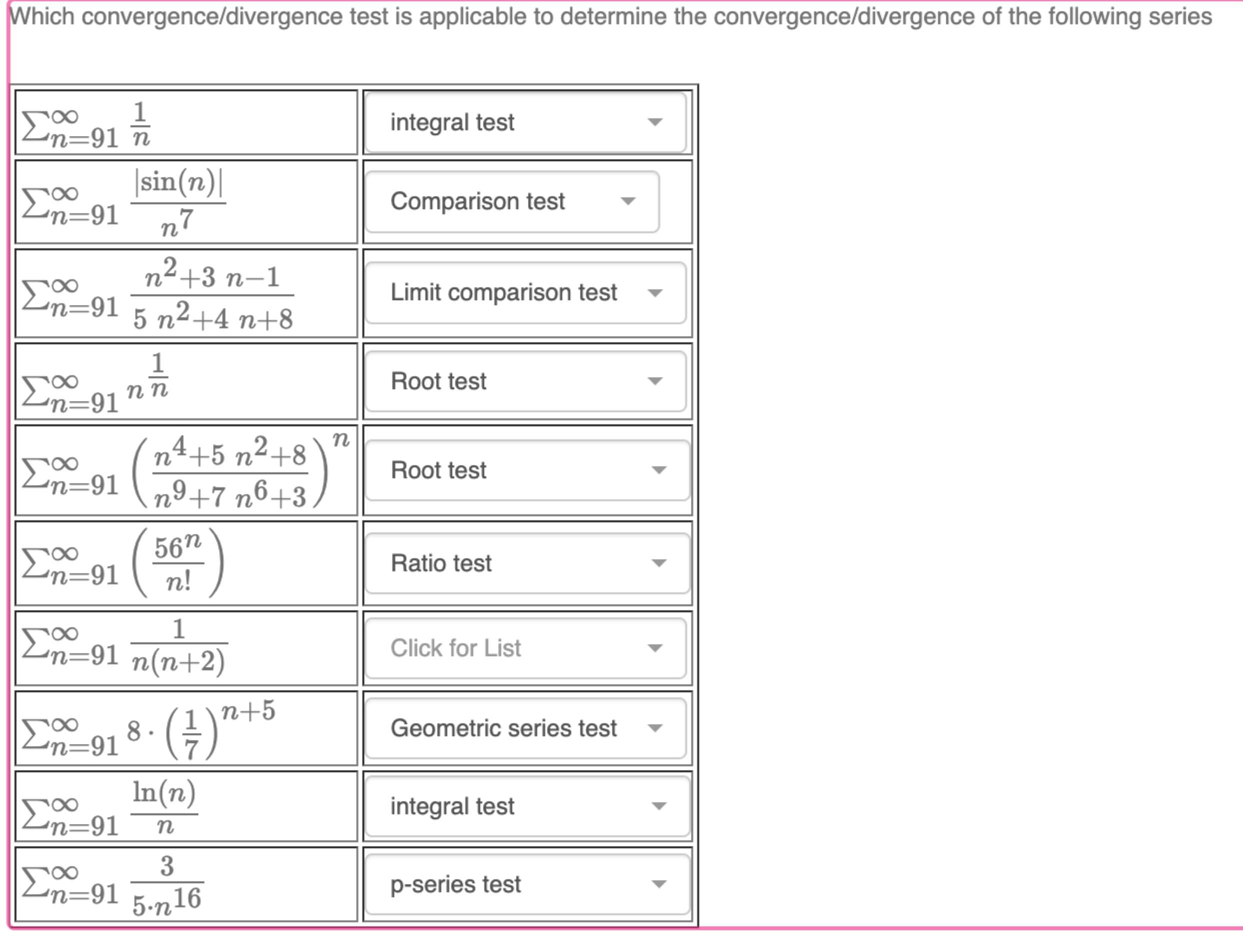Solved Which convergence/divergence test is applicable to | Chegg.com