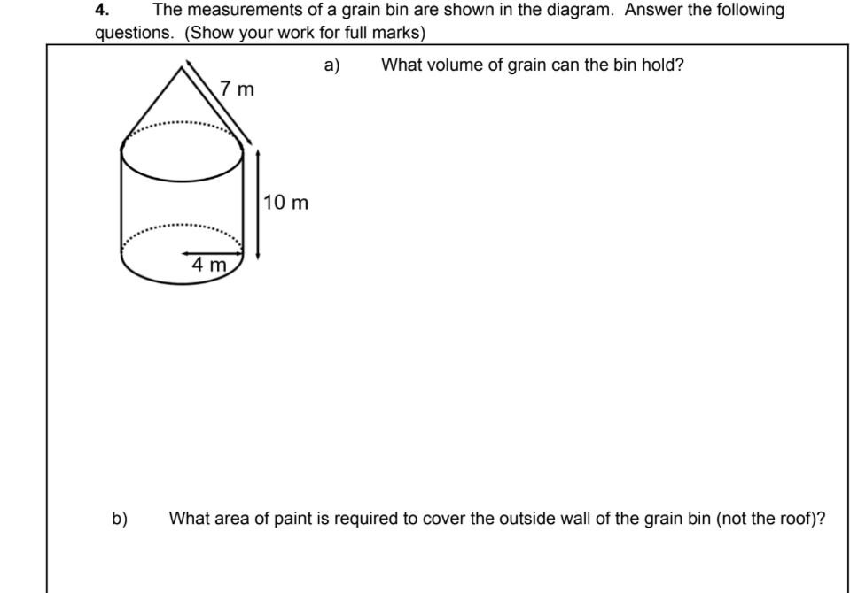 Solved The measurements of a grain bin are shown in the | Chegg.com