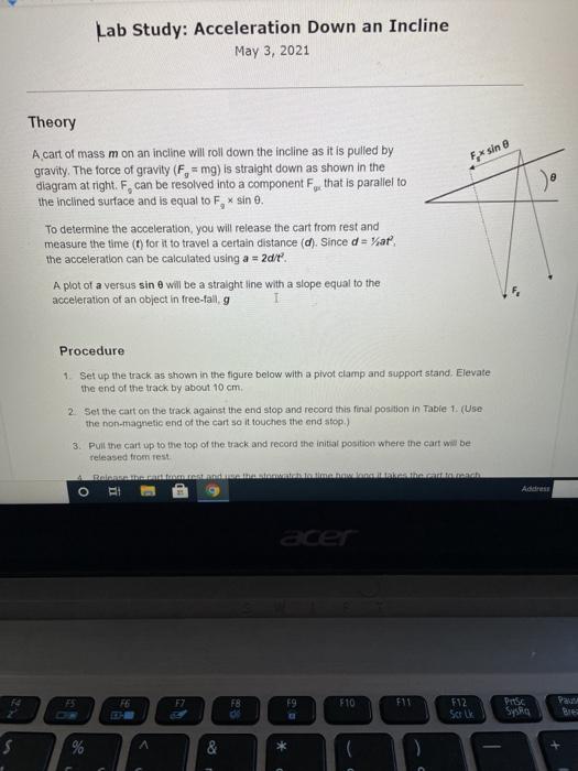 Solved Lab Study: Acceleration Down an Incline May 3, 2021 | Chegg.com