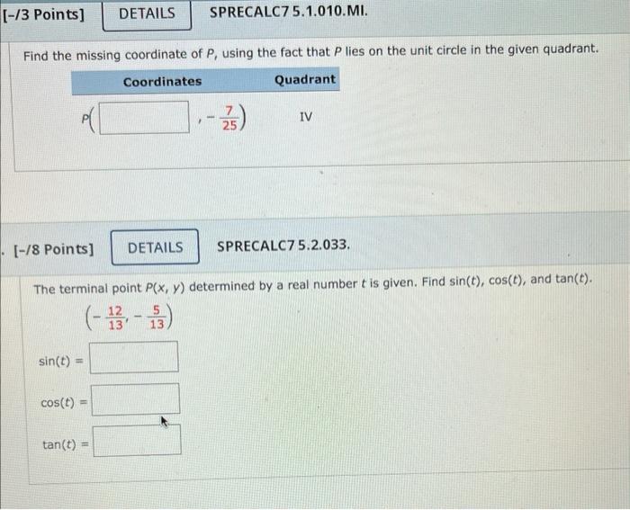 Solved The point P in the figure below has y-coordinate | Chegg.com