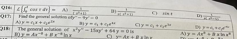 Solved Q16: c cos t dr} = ﻿A) )Q17:Q18:Find the general | Chegg.com